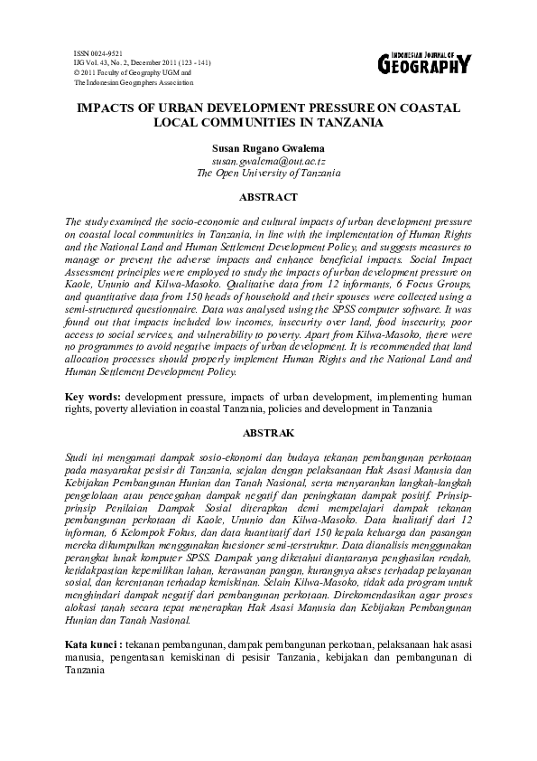 (PDF) Impacts of Urban Development Pressure on Coastal Local ...