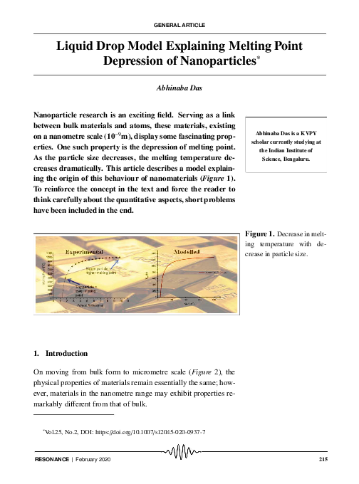 (PDF) Liquid Drop Model Explaining Melting Point Depression of Nanoparticles