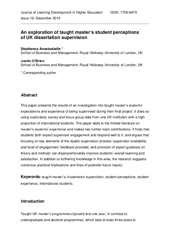 (PDF) An exploration of taught master’s student perceptions of UK ...