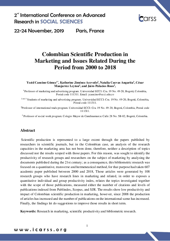 (PDF) Colombian Scientific Production in Marketing and Issues Related ...
