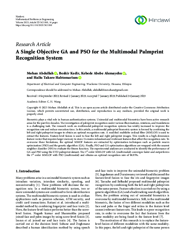 Pdf A Single Objective Ga And Pso For The Multimodal Palmprint