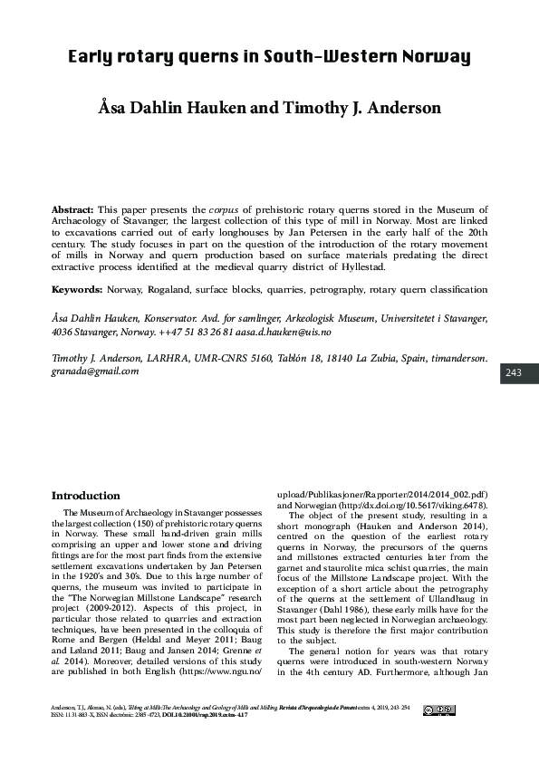 (PDF) Early rotary querns in South-Western Norway