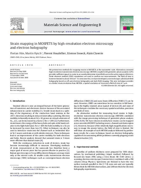 (PDF) Strain mapping in MOSFETS by high-resolution electron microscopy ...