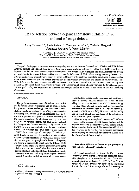 (PDF) On the relation between dopant anomalous diffusion in Si and end ...
