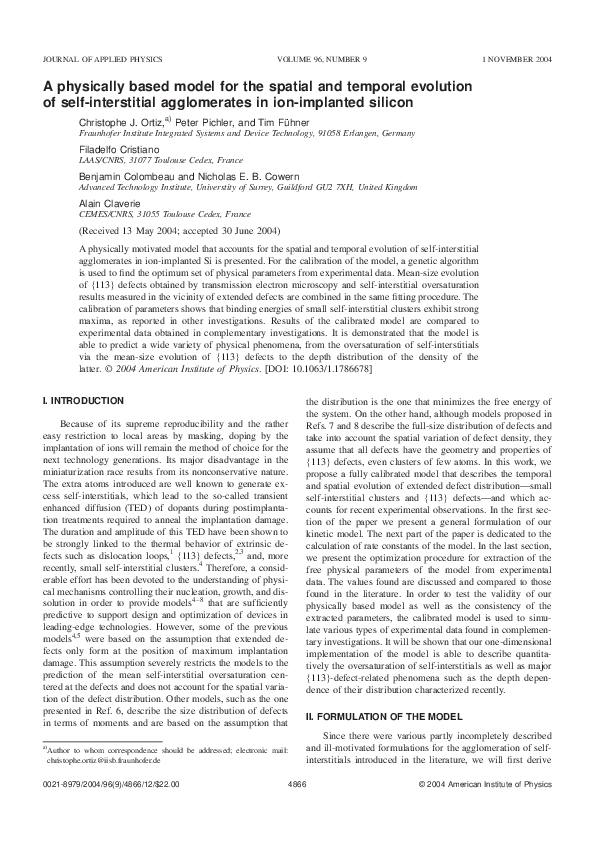 (PDF) A physically based model for the spatial and temporal evolution of self-interstitial ...