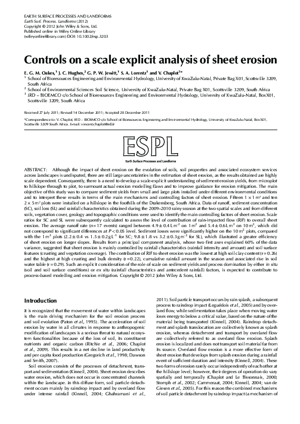 (PDF) Controls on a scale explicit analysis of sheet erosion