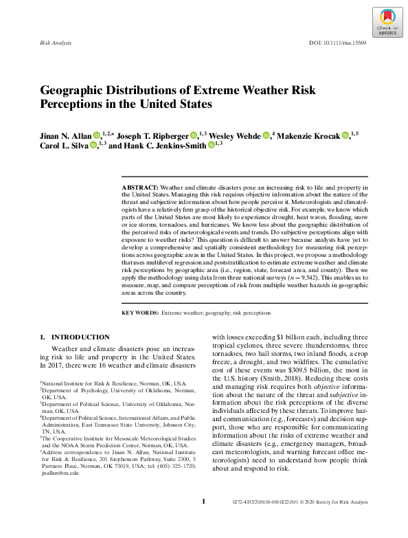 (PDF) Geographic Distributions of Extreme Weather Risk Perceptions in ...