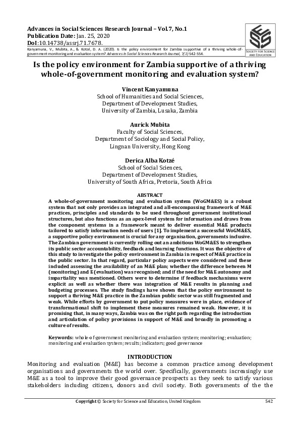 (PDF) Is the policy environment for Zambia supportive of a thriving ...