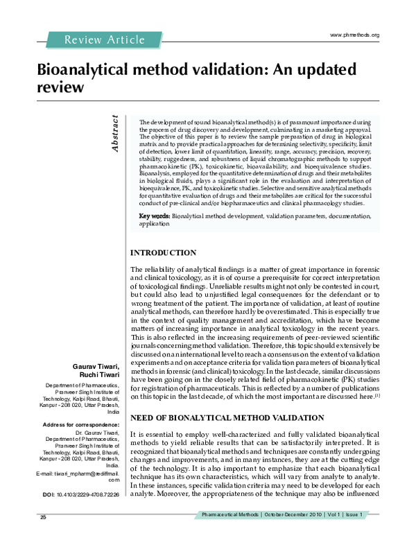 (PDF) Bioanalytical method validation: An updated review