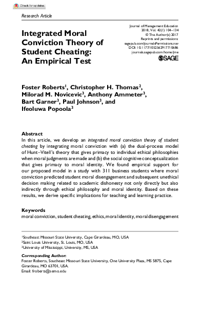 (PDF) Integrated Moral Conviction Theory of Student Cheating: An ...