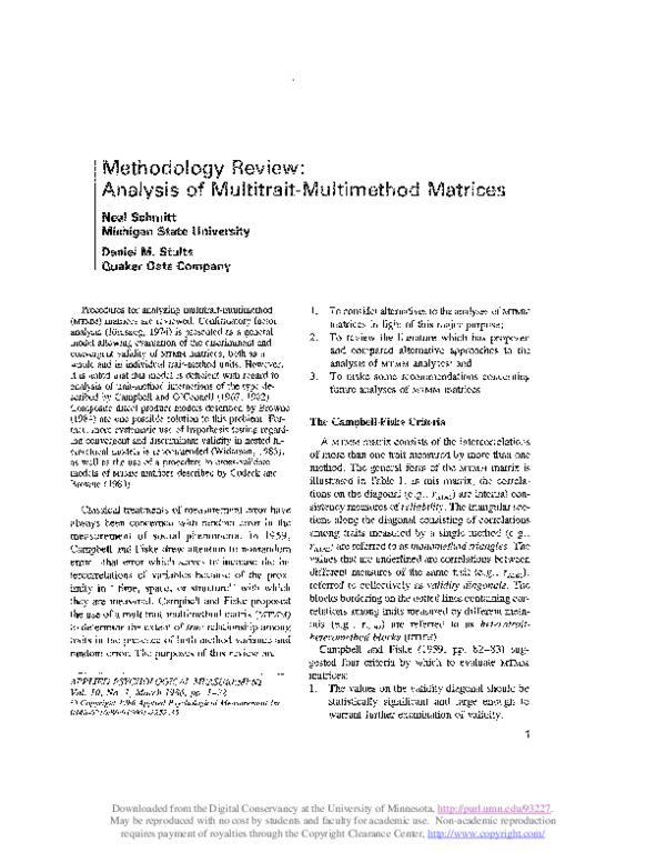 (PDF) Methodology Review: Analysis of Multitrait-Multimethod Matrices