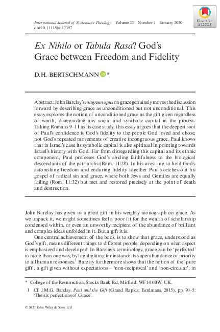 (PDF) Ex Nihilo or Tabula Rasa ? God's Grace between Freedom and Fidelity