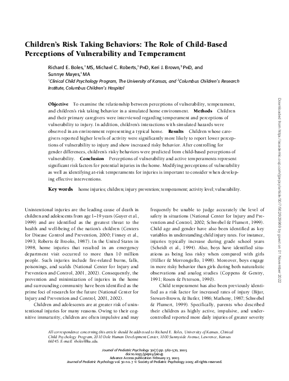 (PDF) Children’s Risk Taking Behaviors: The Role of Child-Based ...