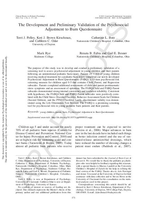 (PDF) The development and preliminary validation of the Psychosocial Adjustment to Burn ...