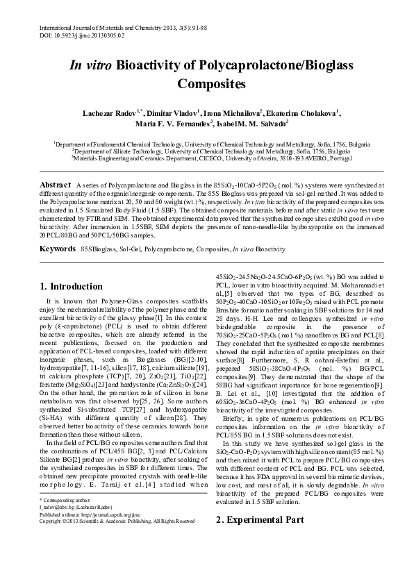 (PDF) In vitro bioactivity of Polyurethane/85S Bioglass composite scaffolds