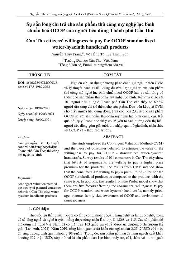 (PDF) Sự Sẵn Lòng Chi Trả Cho Sản Phẩm Thủ Công Mỹ Nghệ Lục Bình Chuẩn Hoá OCOP Của Người Tiêu ...