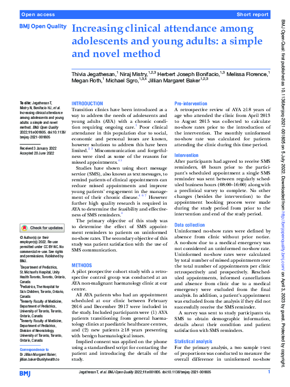 (PDF) Increasing clinical attendance among adolescents and young adults ...