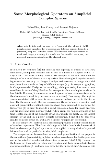 (PDF) Some Morphological Operators on Simplicial Complex Spaces