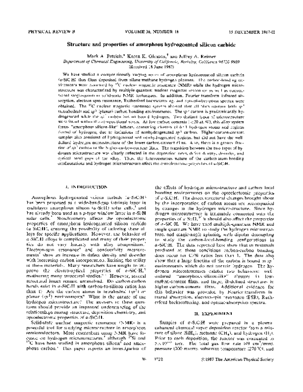 (PDF) Structure and properties of amorphous hydrogenated silicon carbide