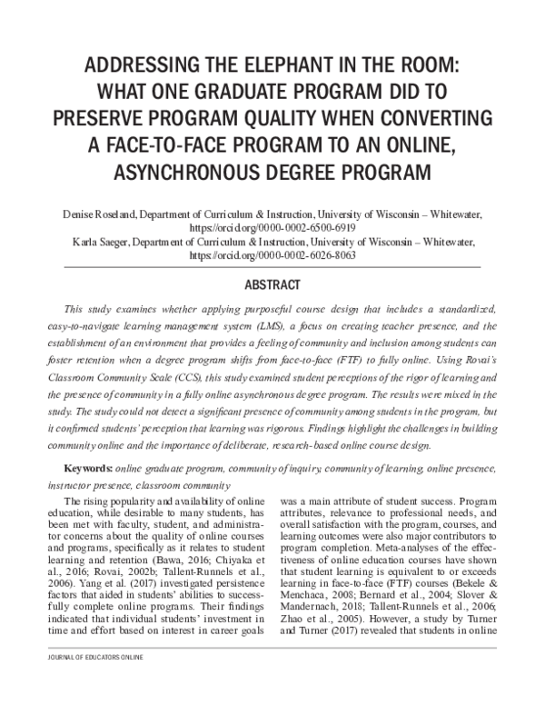 (PDF) Addressing the Elephant in the Room: What One Graduate Program Did to Preserve Program ...