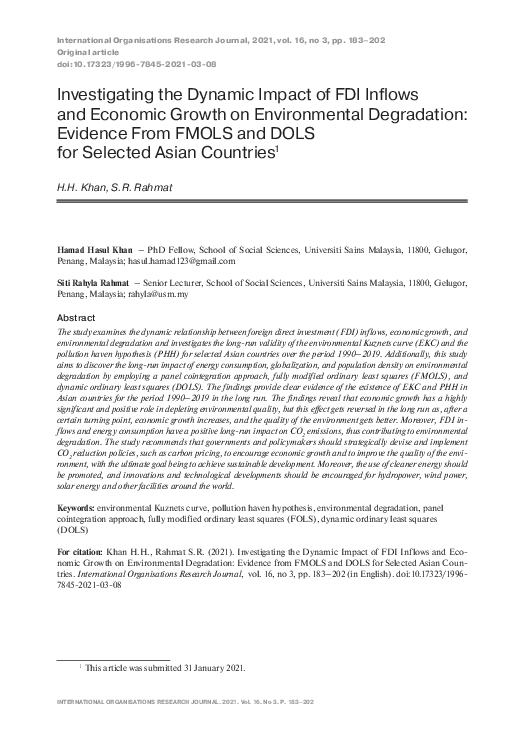 (PDF) Investigating the Dynamic Impact of FDI Inflows and Economic ...