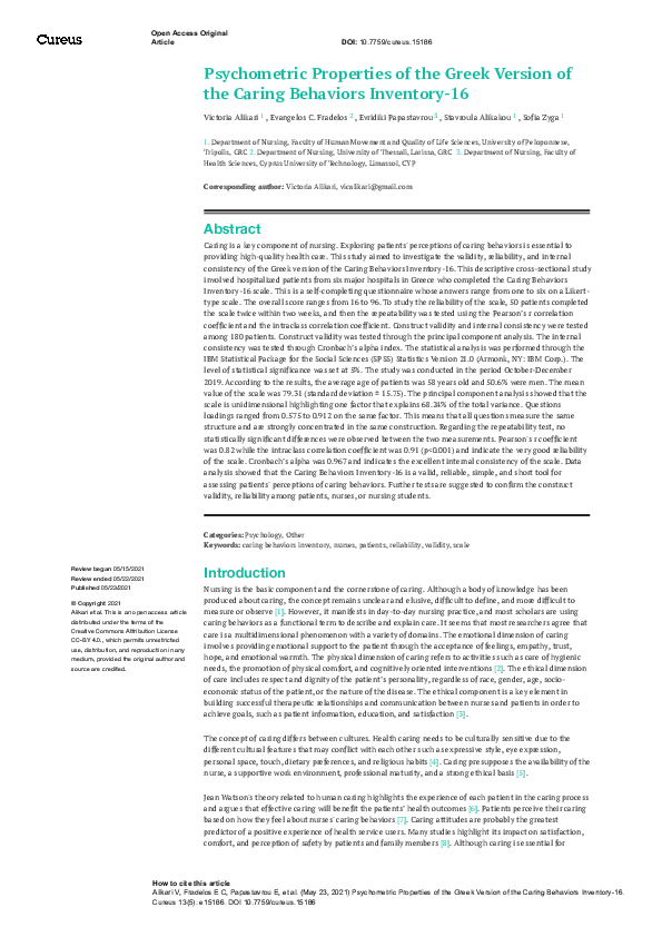 (PDF) Psychometric Properties of the Greek Version of the Caring ...