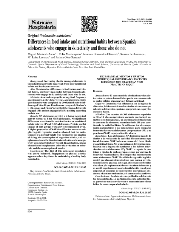 (PDF) Differences in Food Intake and Nutritional Habits Between Spanish ...