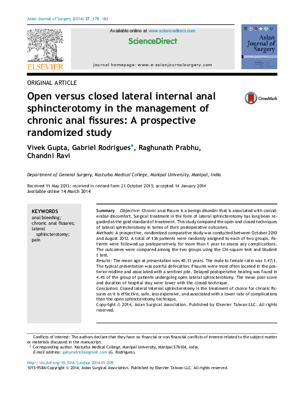 (PDF) Open versus closed lateral internal anal sphincterotomy in the ...