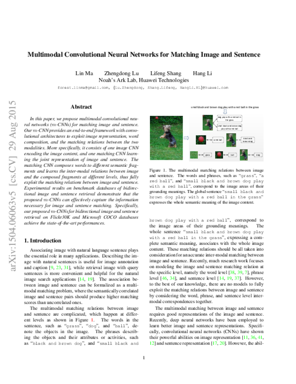 Pdf Multimodal Convolutional Neural Networks For Matching Image And Sentence