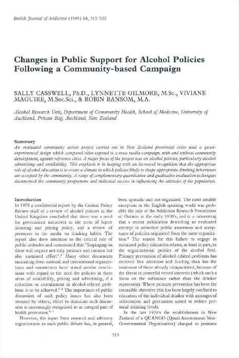 (PDF) Changes in Public Support for Alcohol Policies Following a ...