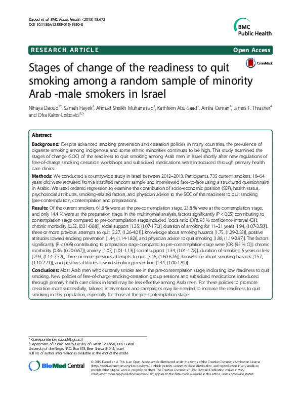 (PDF) Stages of change of the readiness to quit smoking among a random ...