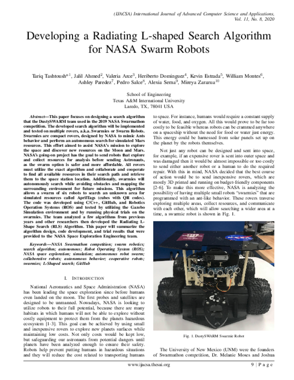 (PDF) Developing a Radiating L-shaped Search Algorithm for NASA Swarm Robots
