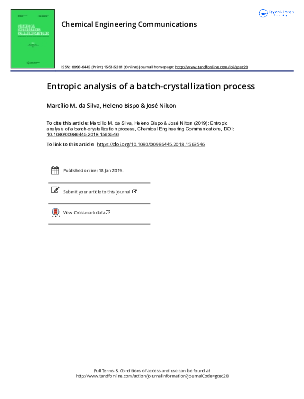 (PDF) Entropic analysis of a batch-crystallization process