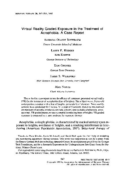 (PDF) Virtual reality graded exposure in the treatment of acrophobia: A ...