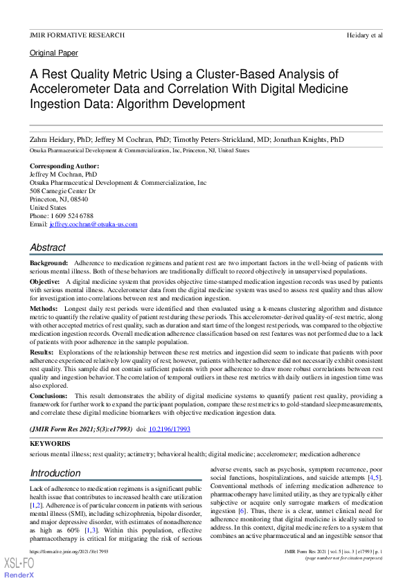 (PDF) Development of a rest quality metric using a cluster-based analysis of accelerometer data ...