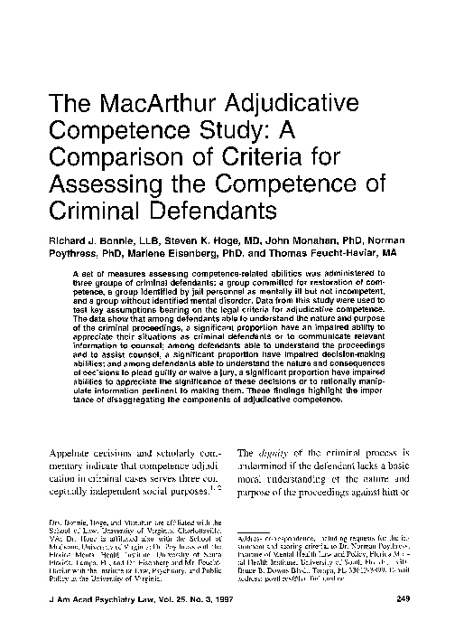 (PDF) The MacArthur Adjudicative Competence Study: a comparison of ...