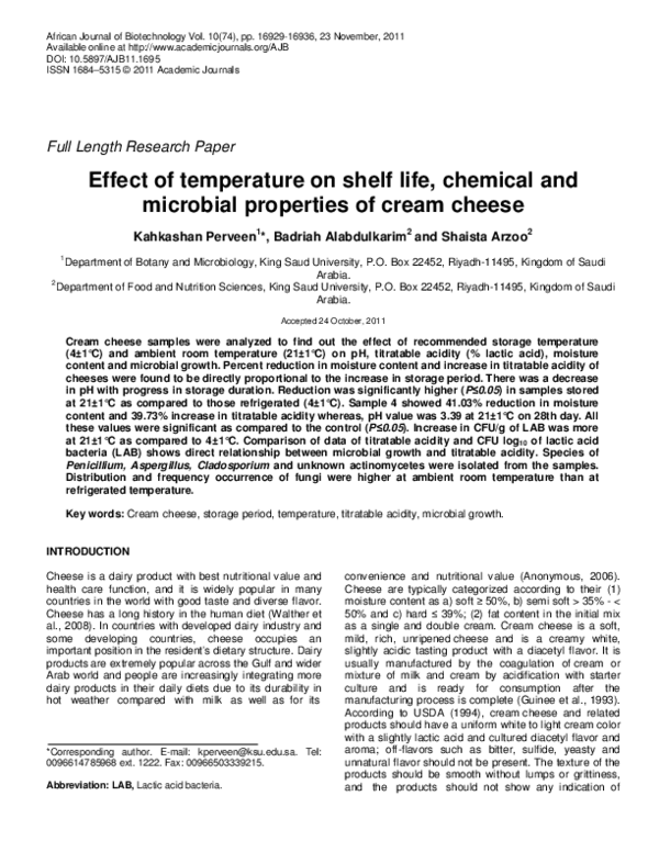 (PDF) Effect of temperature on shelf life, chemical and microbial ...