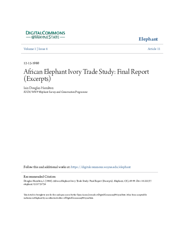 (PDF) African Elephant Ivory Trade Study: Final Report (Excerpts)
