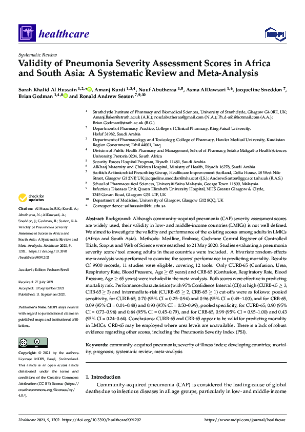 (PDF) Validity of Pneumonia Severity Assessment Scores in Africa and South Asia: A Systematic ...