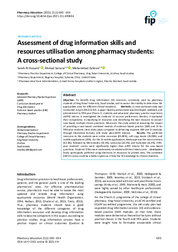 (PDF) Assessment of drug information skills and resources utilisation ...