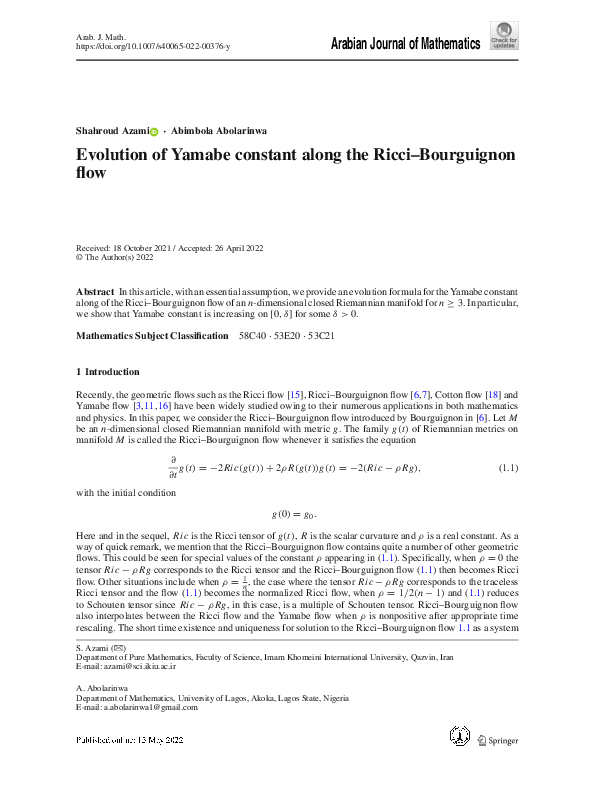 (PDF) Evolution of Yamabe constant along the Ricci–Bourguignon flow