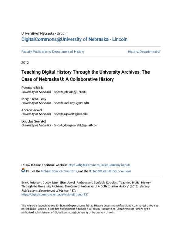 (PDF) Teaching Digital History Through the University Archives: The ...