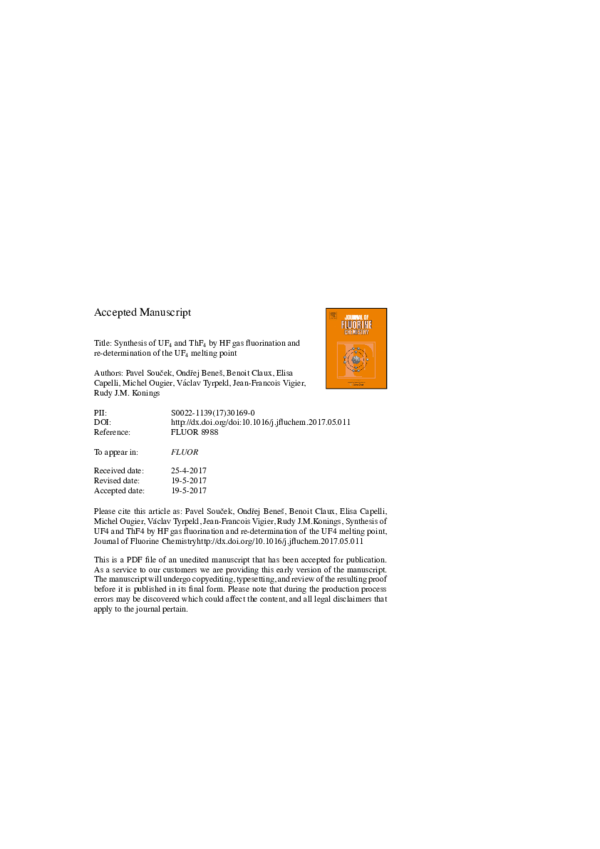 (PDF) Synthesis of UF 4 and ThF 4 by HF gas fluorination and re ...