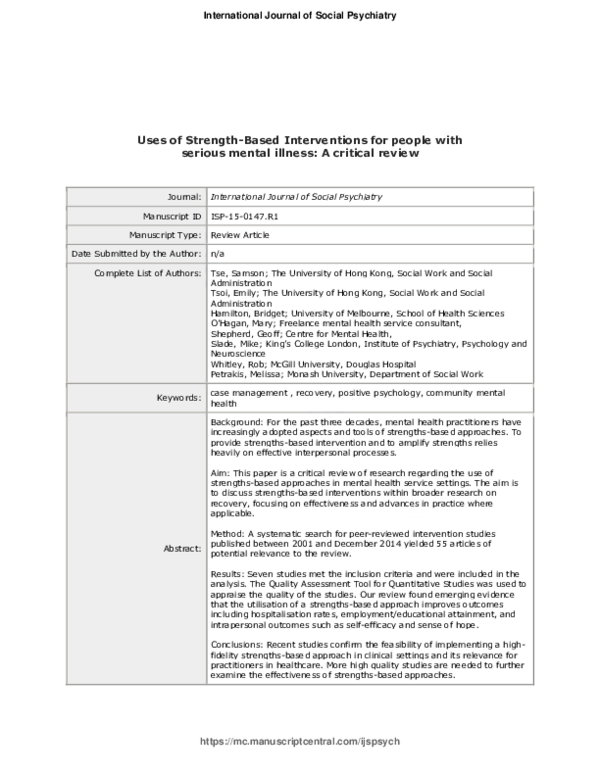 (PDF) Uses of strength-based interventions for people with serious ...