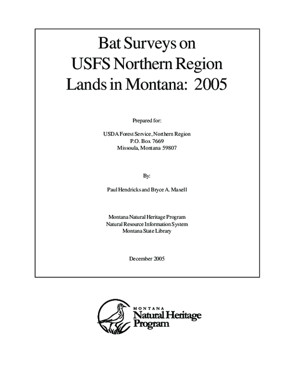 (PDF) Bat surveys on USFS Northern Region land in Montana : 2005