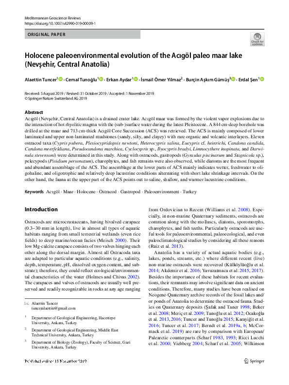 (PDF) Holocene paleoenvironmental evolution of the Acıgöl paleo maar ...