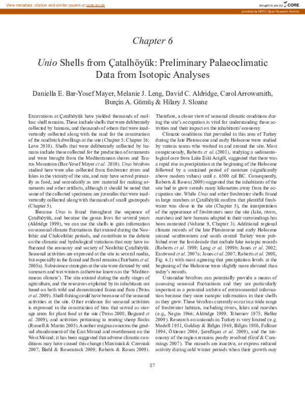(PDF) Unio shells from Catalhoyuk: preliminary palaeoclimatic data from ...
