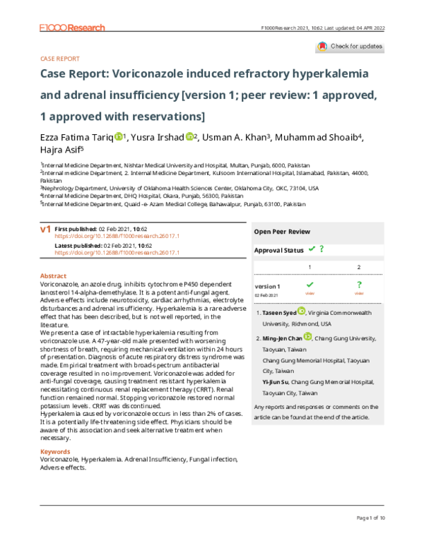 (PDF) Case Report: Voriconazole induced refractory hyperkalemia and adrenal insufficiency