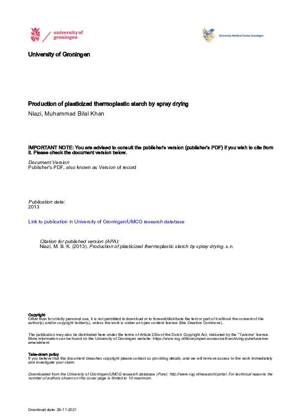 (PDF) Understanding the role of plasticisers in spray-dried starch
