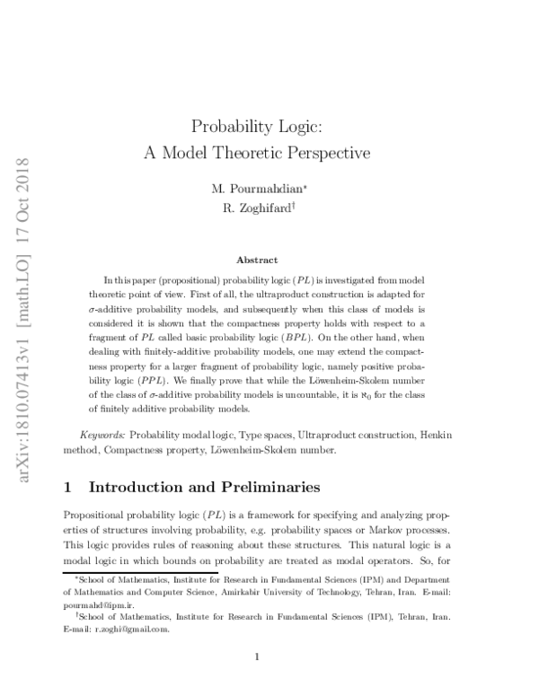 (PDF) Probability logic: A model-theoretic perspective